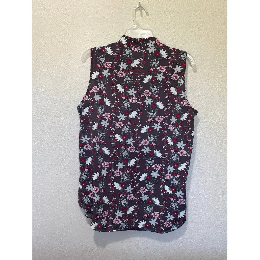 CAbi | Tops | Womens Cabi Fiesta Gray Floral Sleeveless Plaza Blouse ...